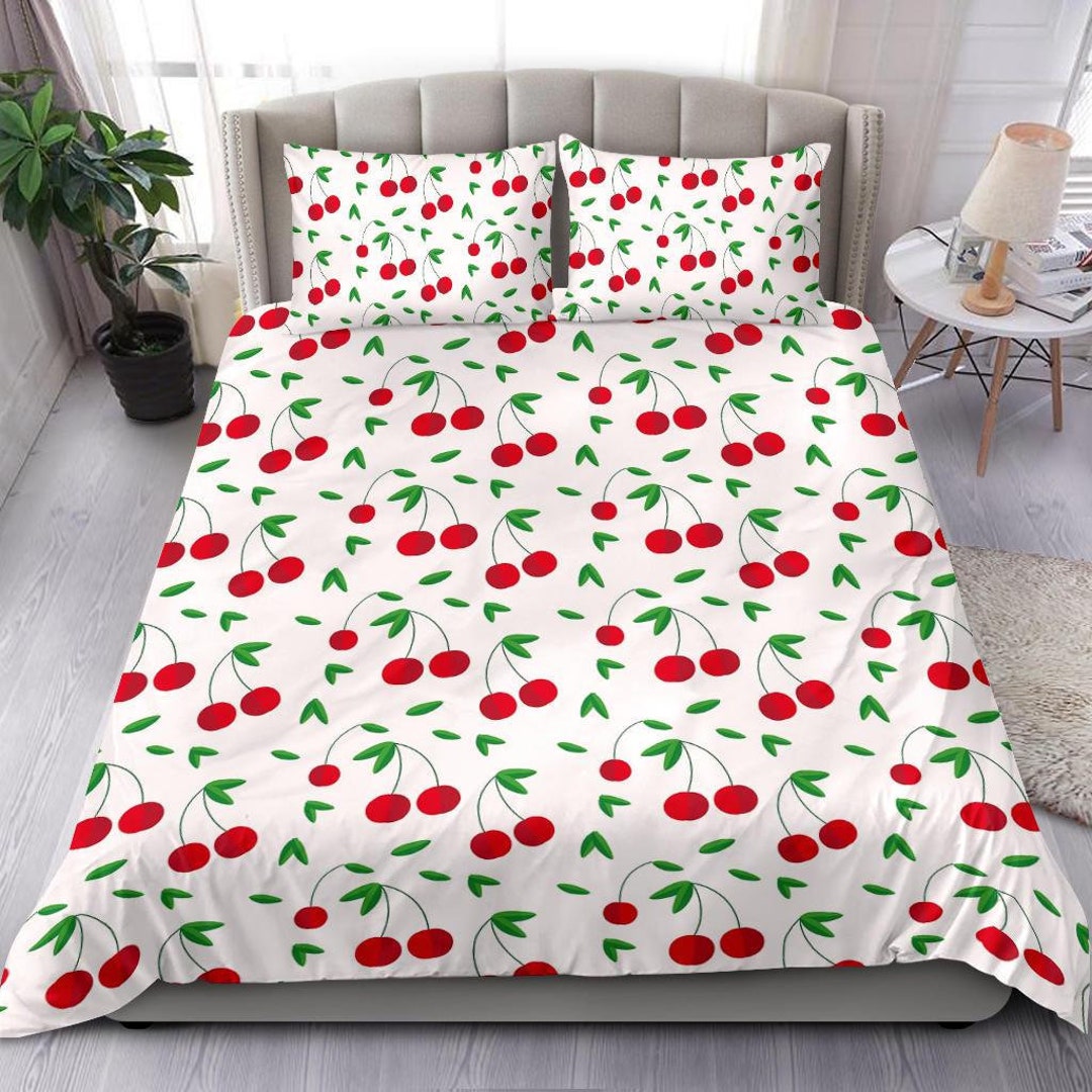 Cherry Duvet Cover and Pillow Covers - Cherry Bedding Set - Cherry Bed ...