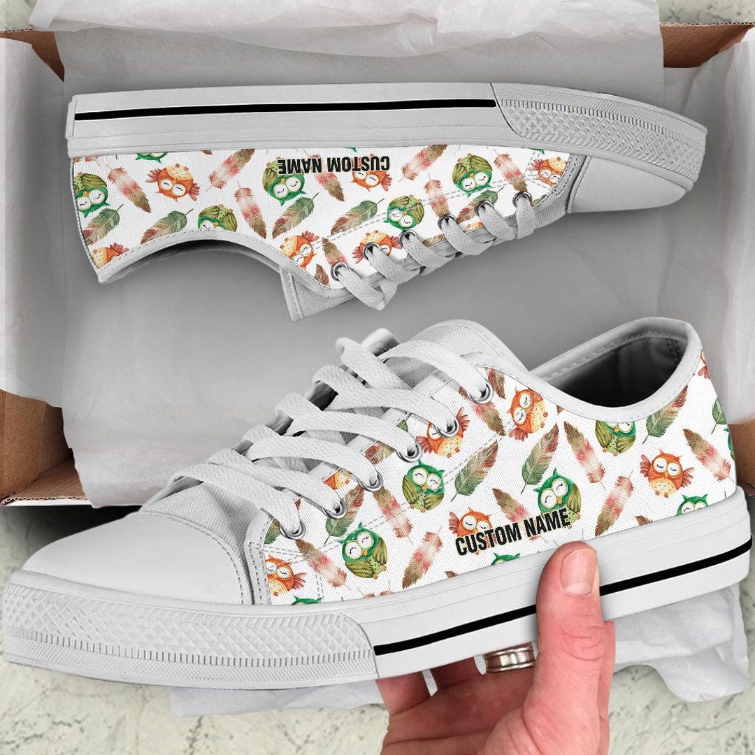 Owl Bohemian Custom Name Sneakers / Owl Low Top Shoes / Bird Low Top ...