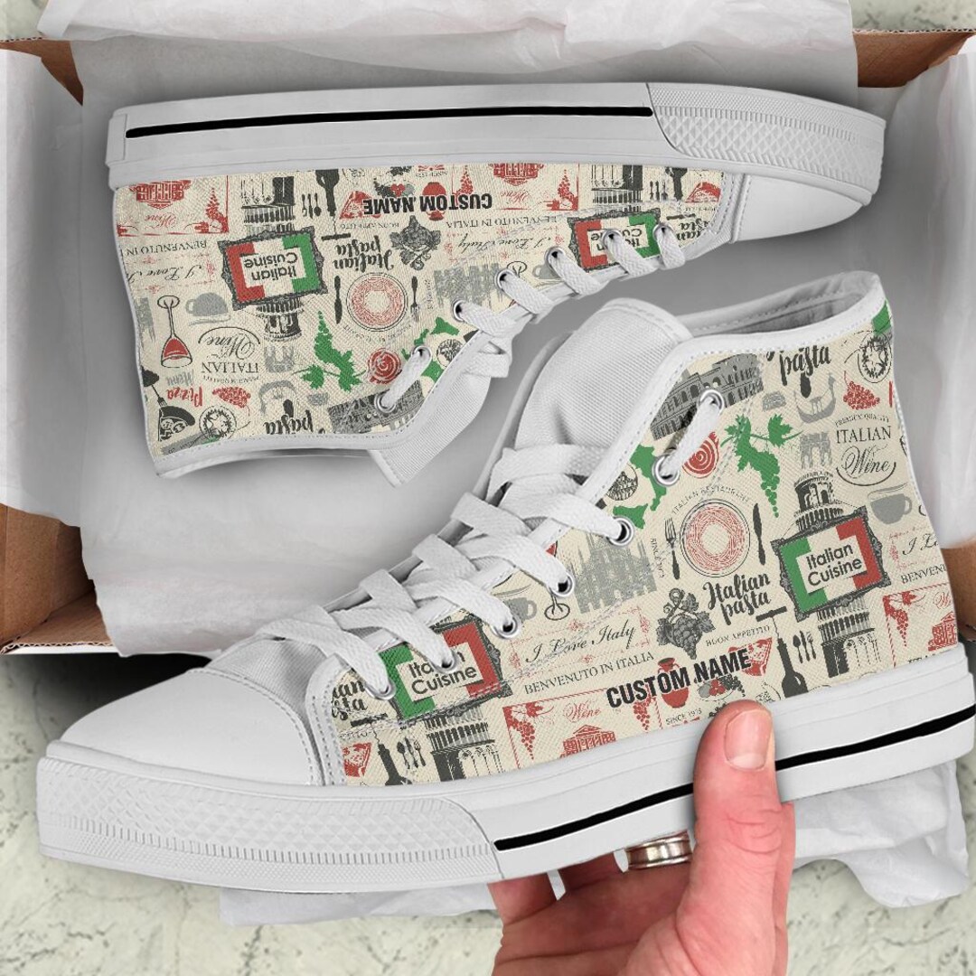 Italy Custom Name High Top Sneakers: Italian Print Trainers - Etsy
