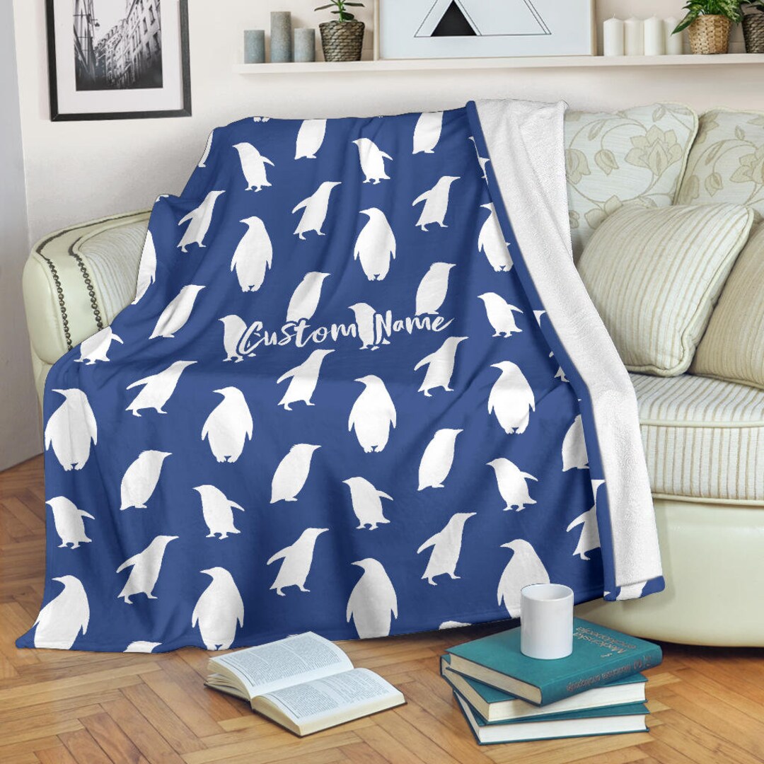 Penguins Fleece Blanket: Custom Name Throw, Soft Microfleece - Etsy