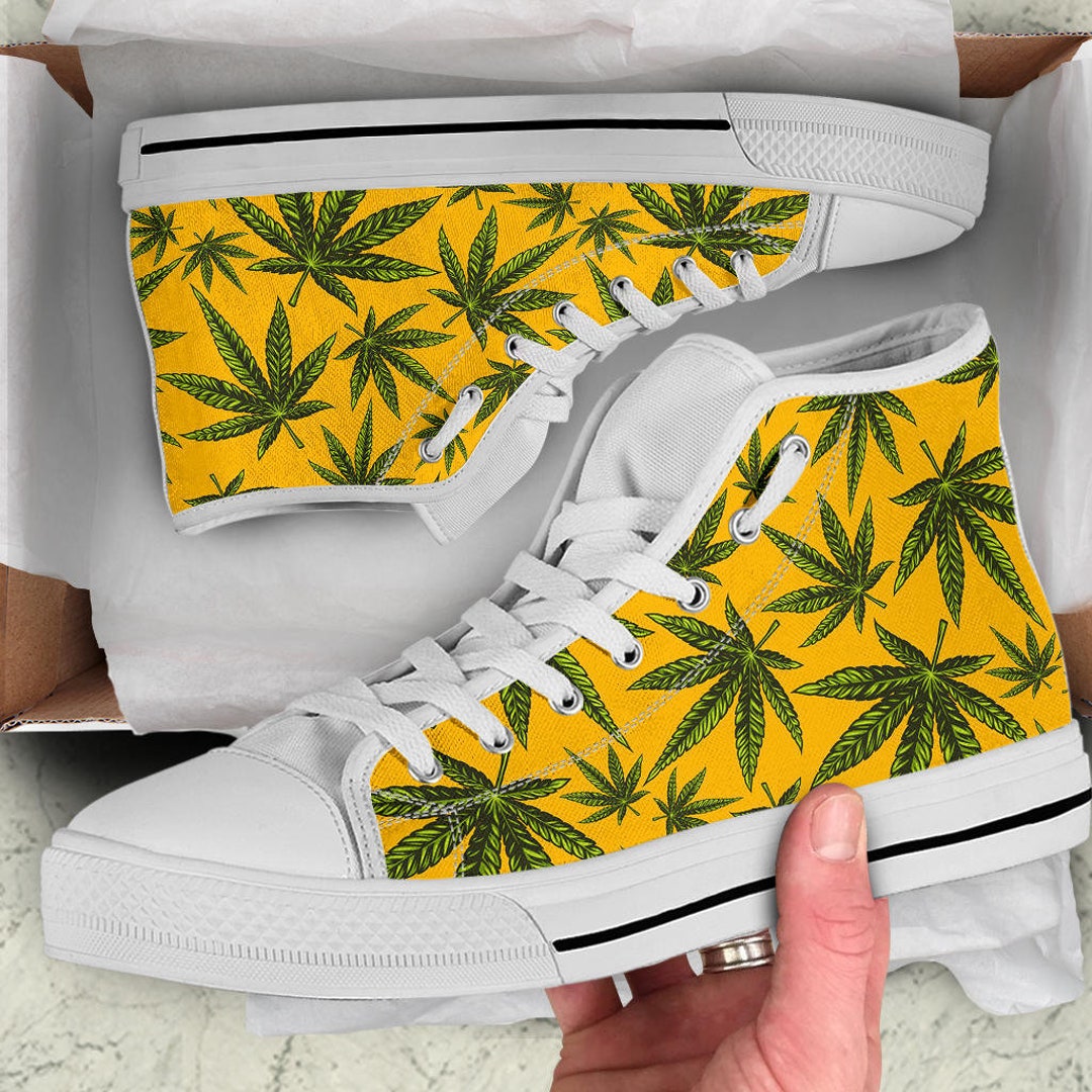 Marijuana High Top Sneakers / Marijuana Custom Print Trainers Shoes ...