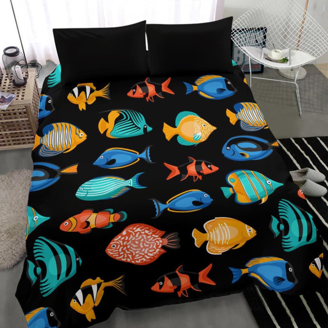 Fish Duvet Cover and Pillow Covers - Fish Bedding Set - Fish Bed Cover ...