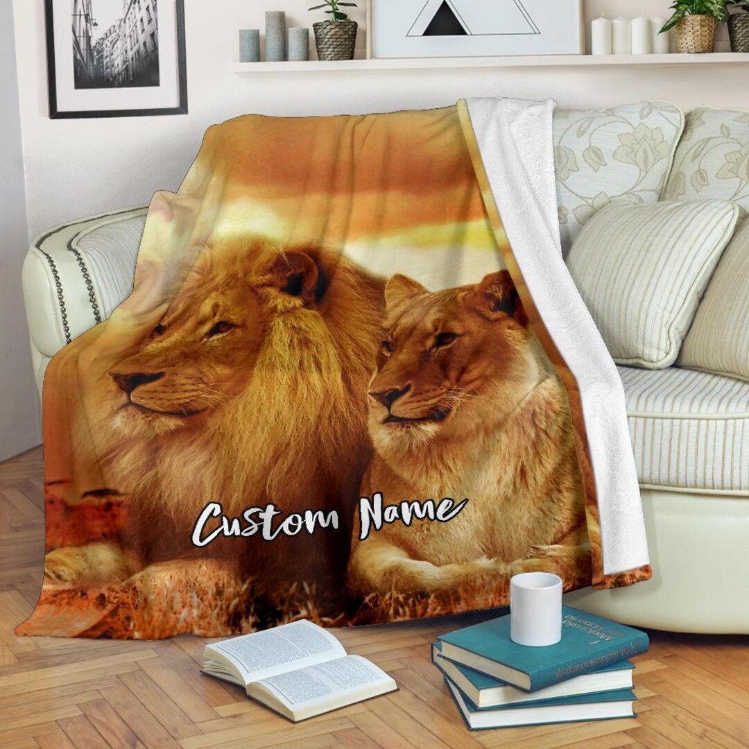 Lion Custom Name Blanket / Lion Throw Blanket / Lion Fleece Blanket ...