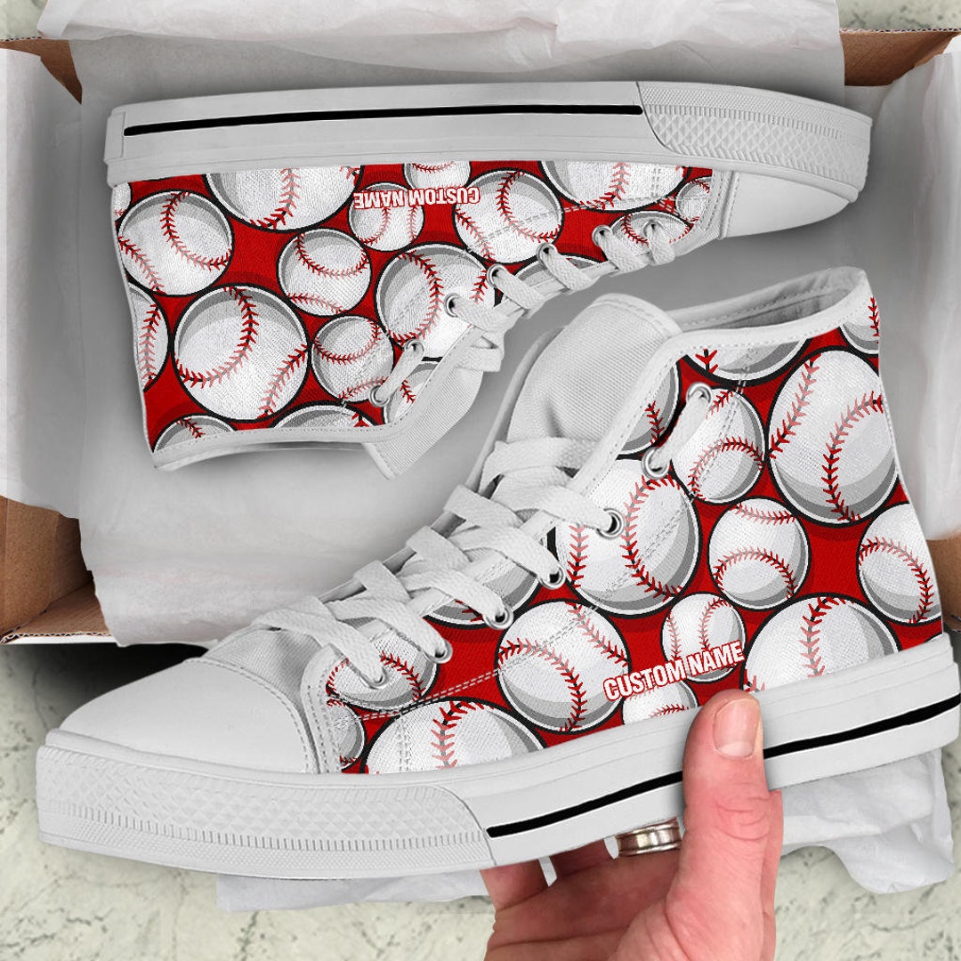 Baseball Custom Name High Top Sneakers / Baseball Custom Print Shoes ...