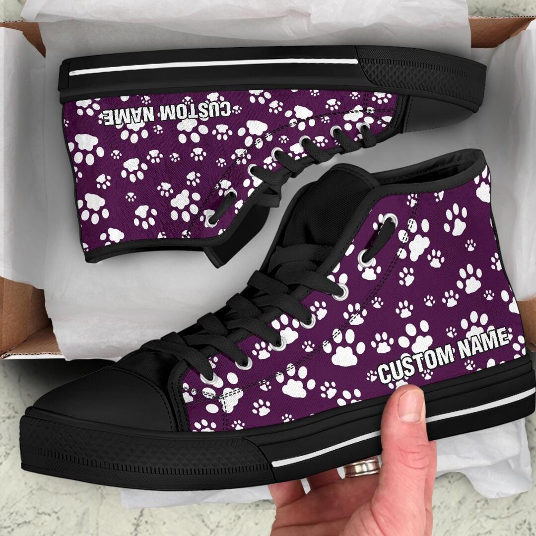 Paw Print Custom Name High Top Sneakers / Dog Cat Custom Print Trainers ...
