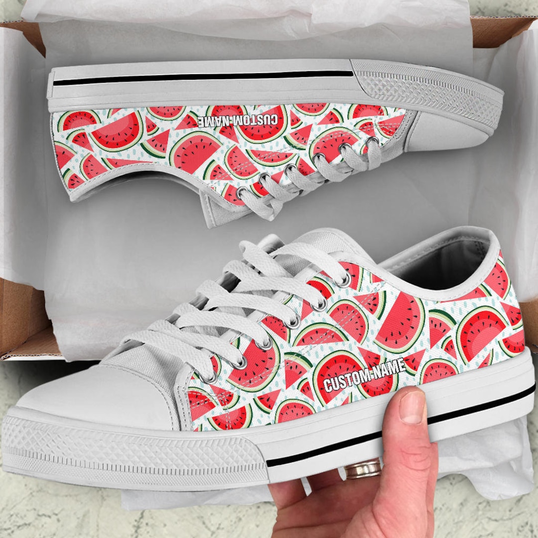 Watermelon Custom Name Sneakers / Watermelon Low Top Shoes / Watermelon ...