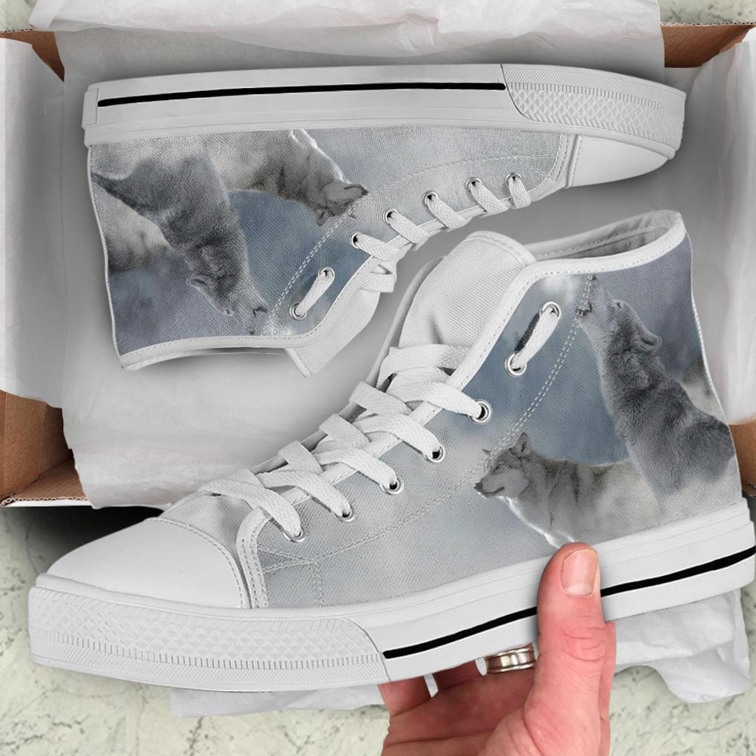 Wolf High Top Shoes / Wolf Custom Print Shoes / Wolf Sneakers / Wolf ...
