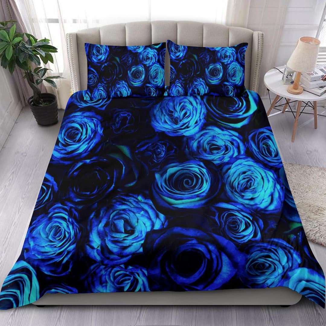Blue Roses Duvet Cover and Pillow Covers - Blue Roses Bedding Set ...