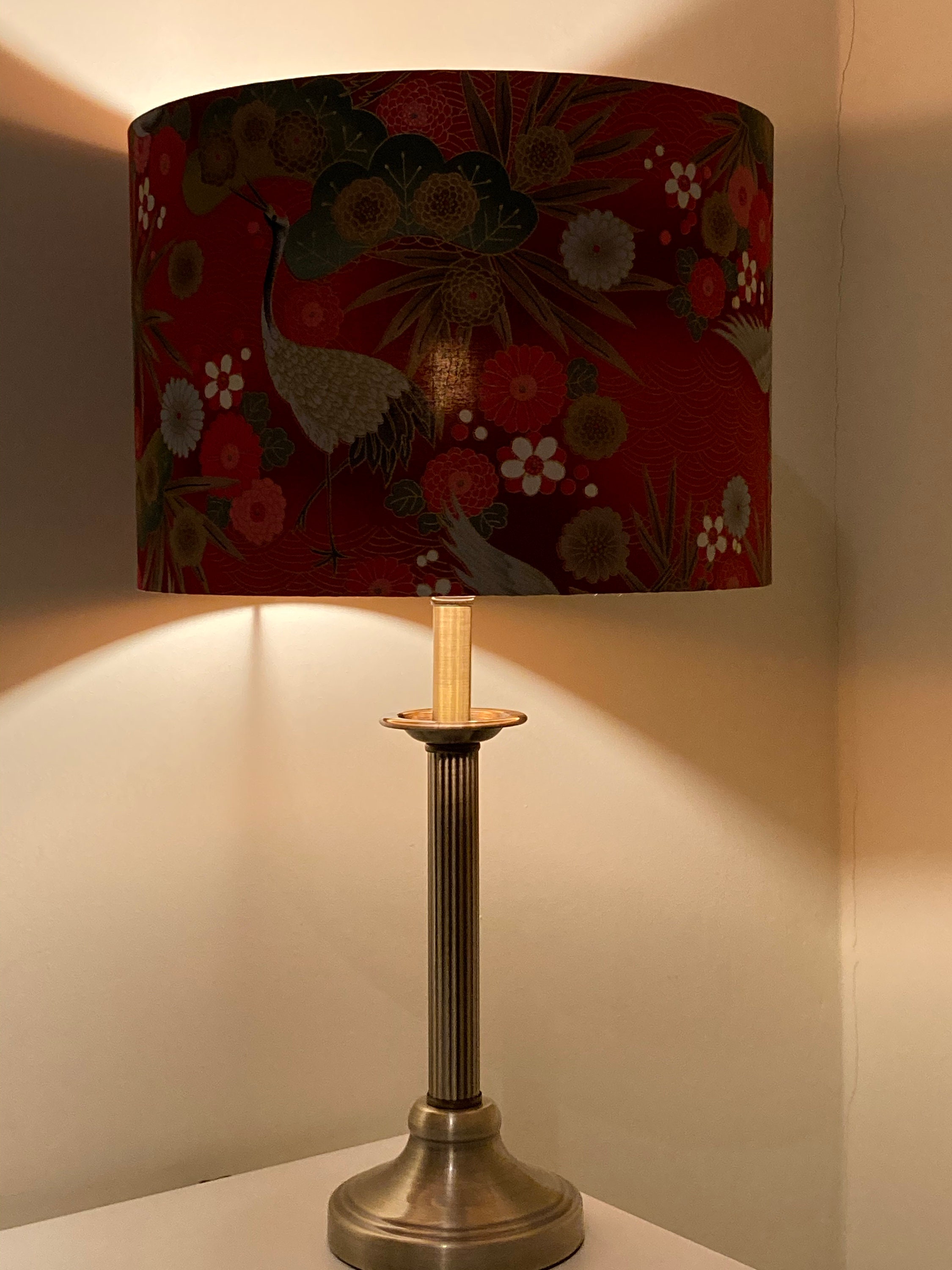 Handmade Oriental Red Lampshade With Cranes, Chrysanthemum, Gold ...