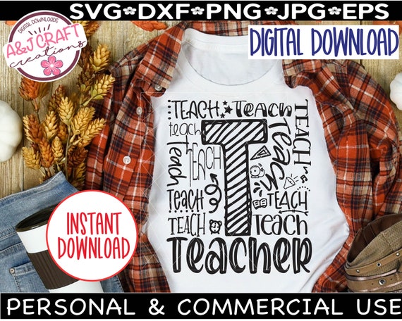 Teacher Typography SVG Teacher Shirt Svg Teacher Word Art - Etsy