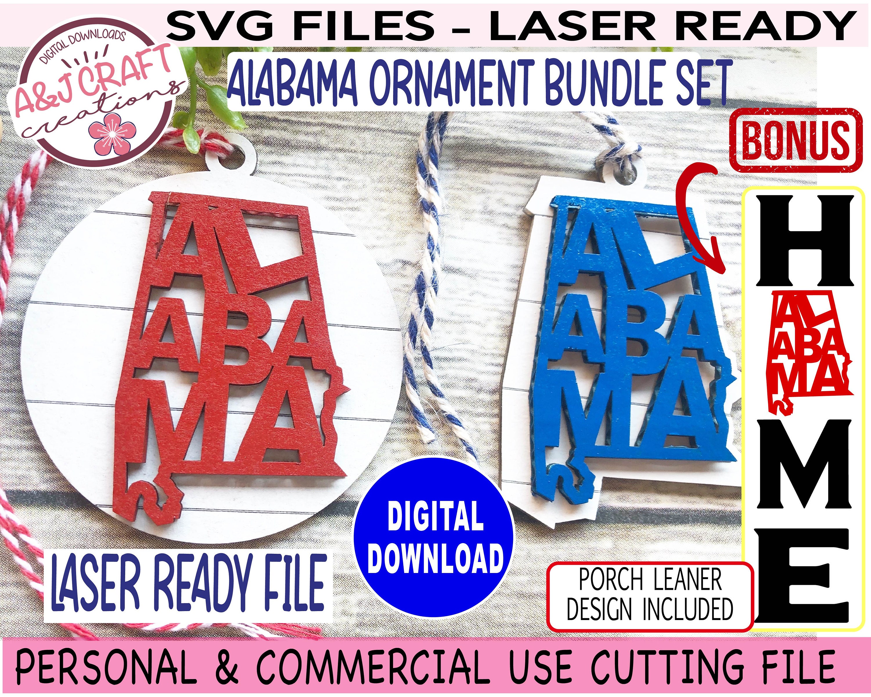 Alabama Ornament SVG BUNDLE Laser Ready File Alabama Word | Etsy