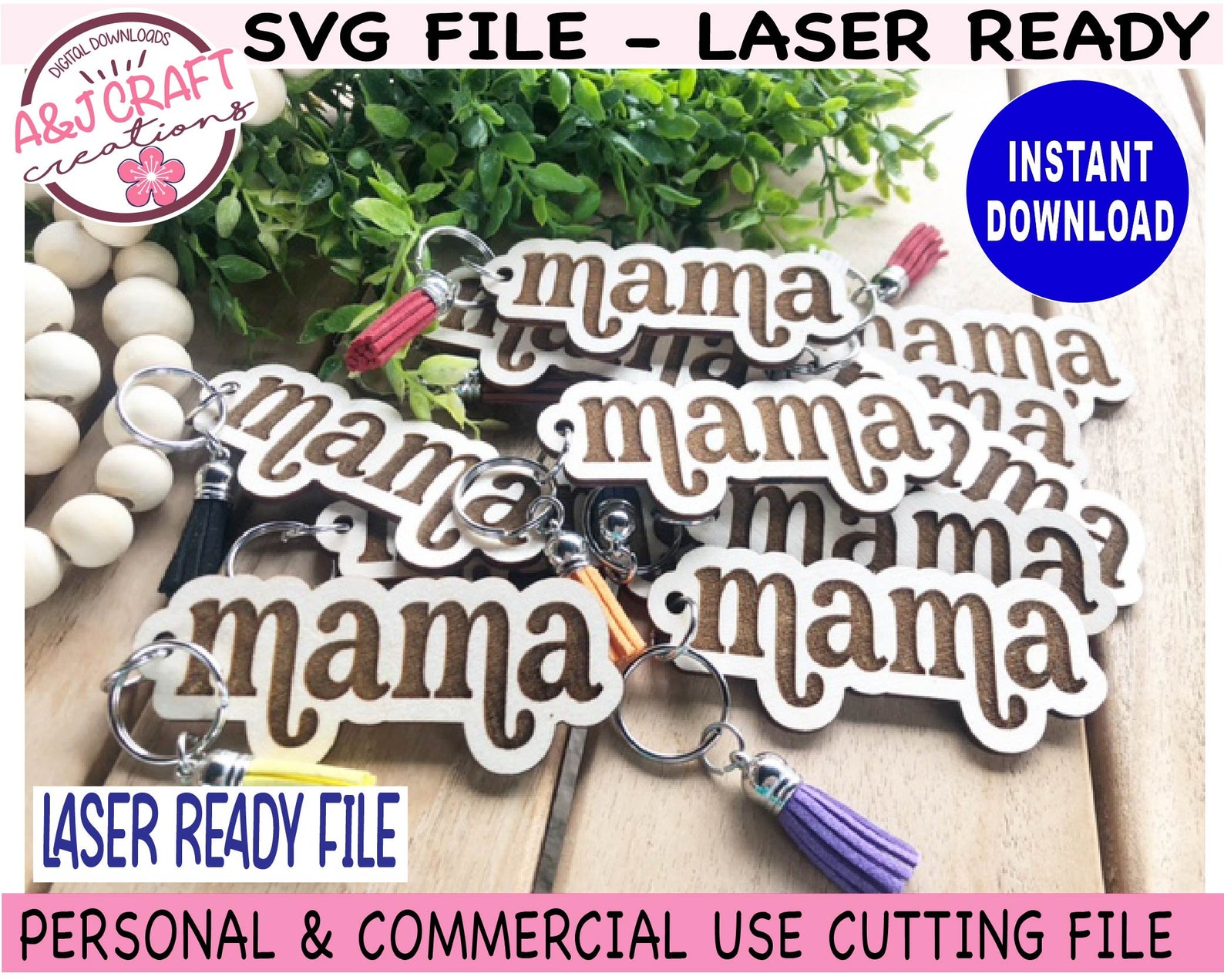 Mama Keychain Laser Ready File, Mama SVG, Mama Keychain Svg, Glowforge ...