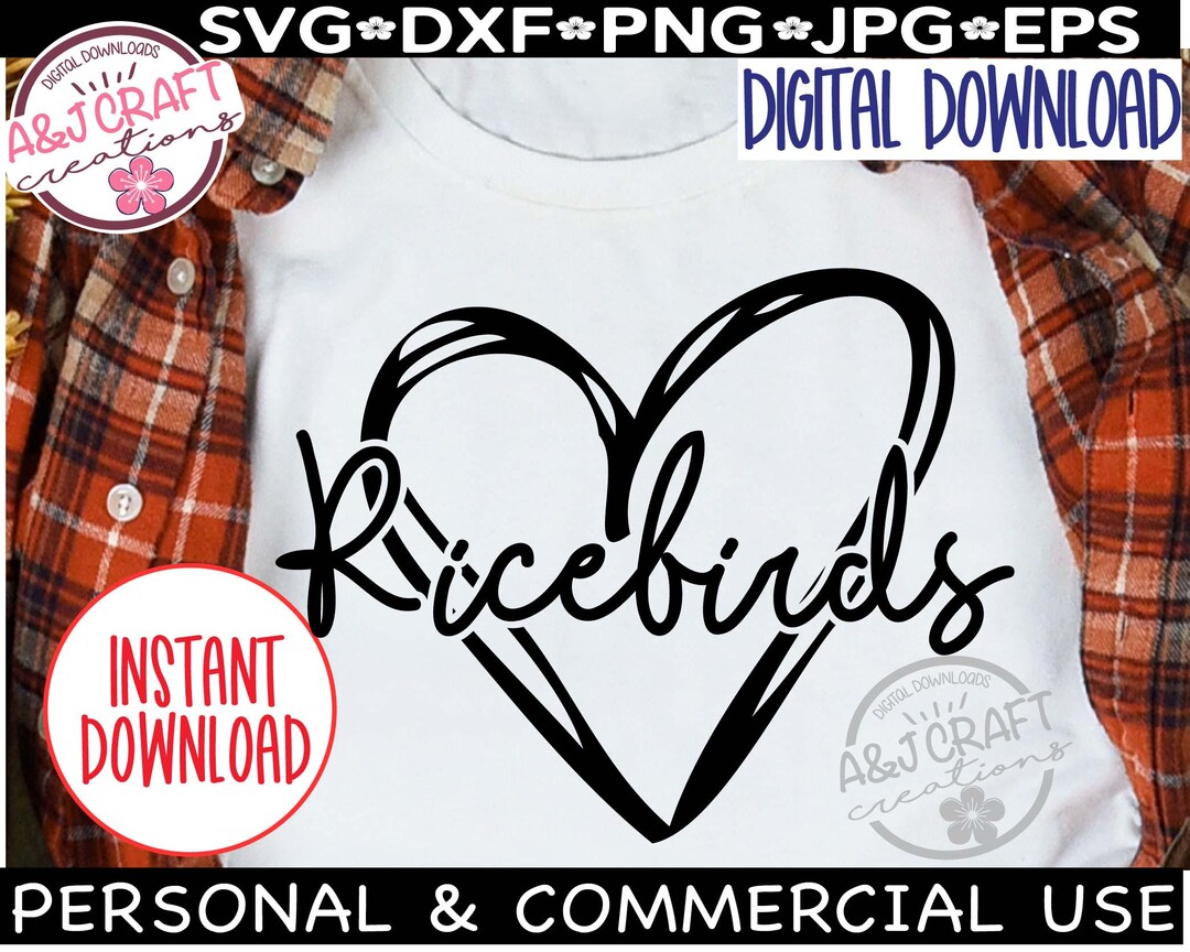 RICEBIRDS Heart Typography SVG, Ricebirds Football Svg, Ricebirds Fan ...