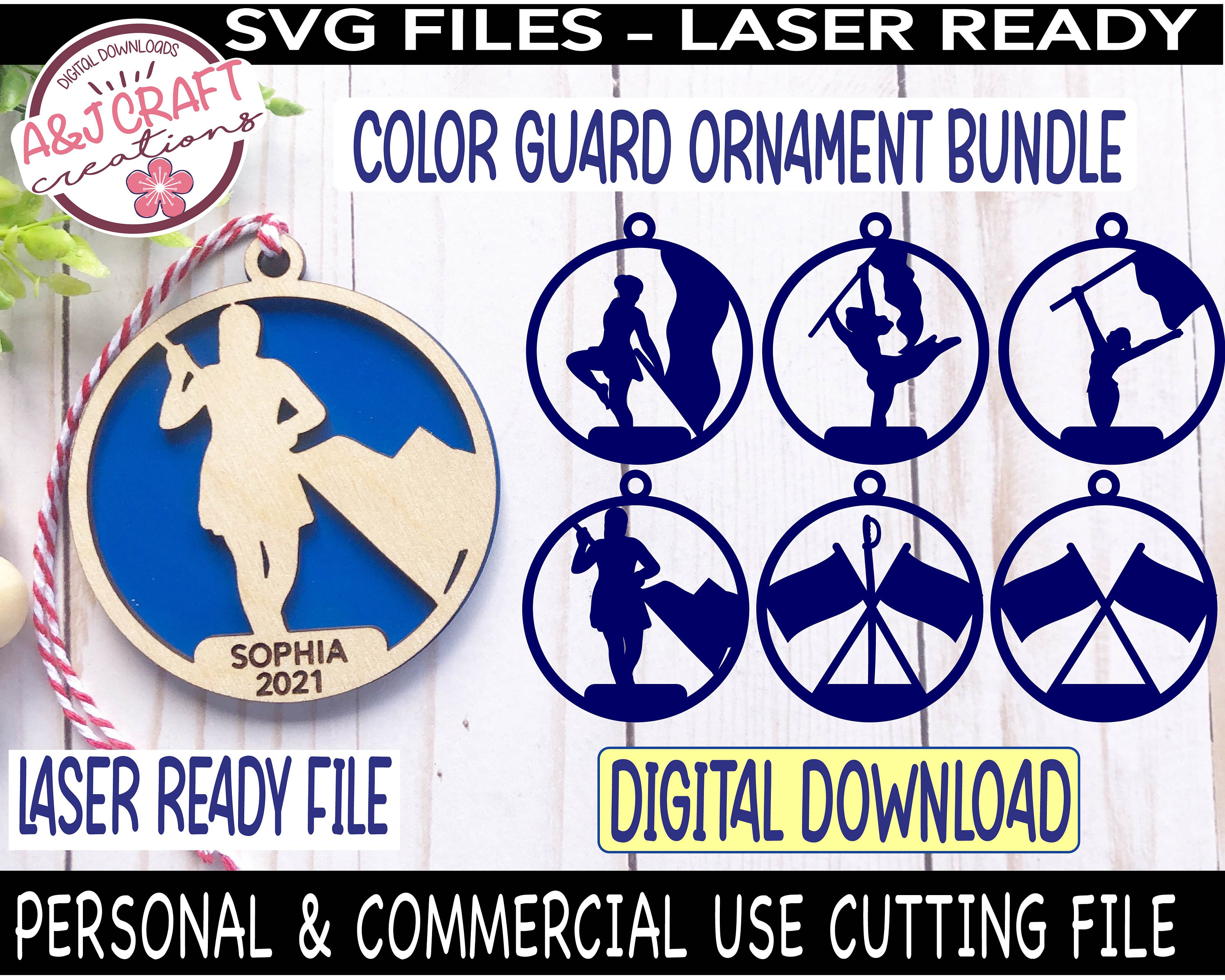 Color Guard Ornament Bundle SVG, Color Guard Flag Svg, Color Guard Svg ...
