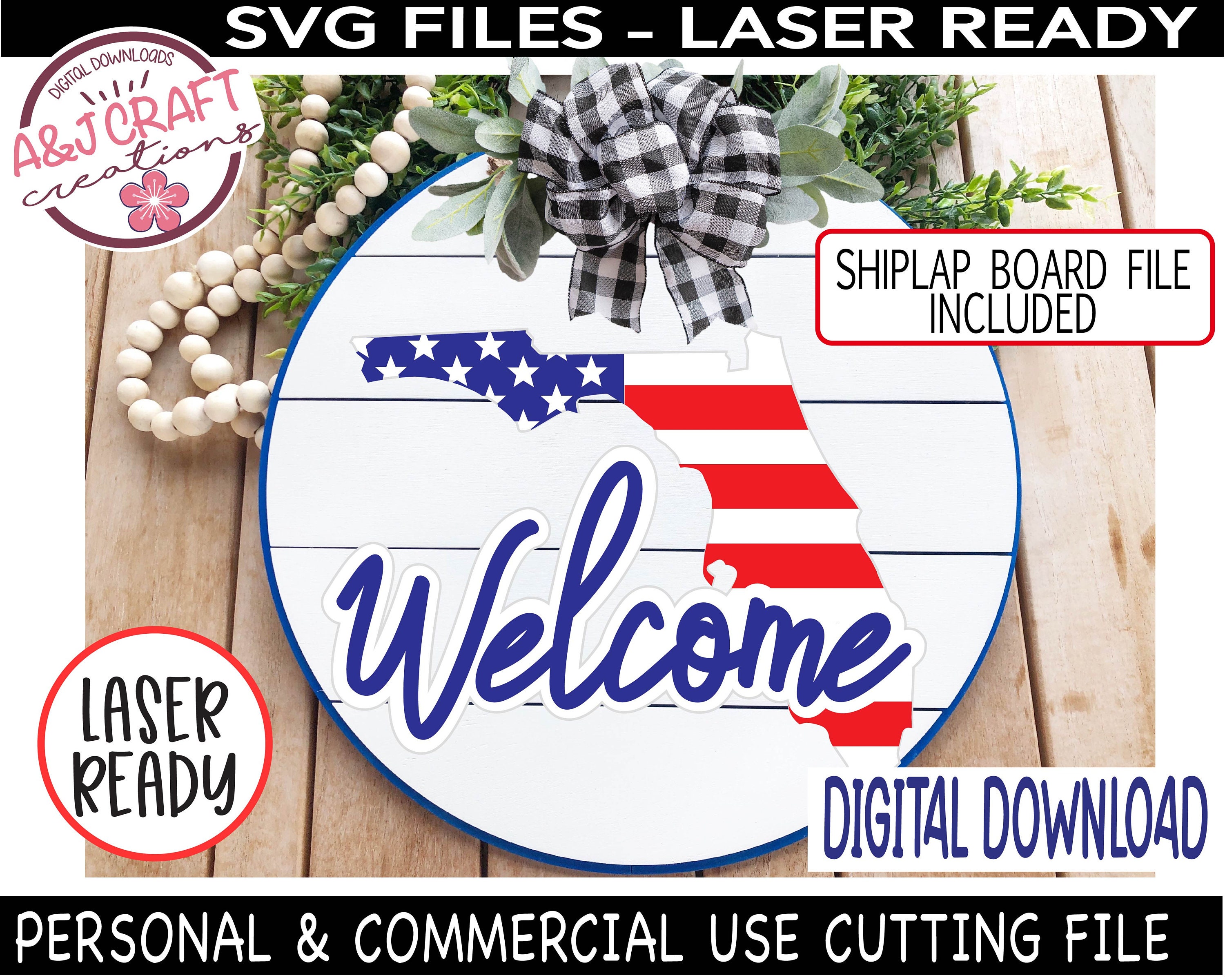 FLORIDA Welcome Sign Svg, Laser Ready Svg, Patriotic Welcome Florida ...