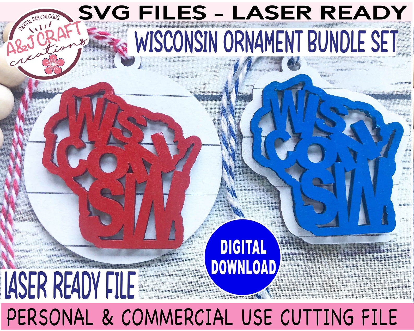 Wisconsin Ornament SVG BUNDLE Laser Ready File Wisconsin | Etsy