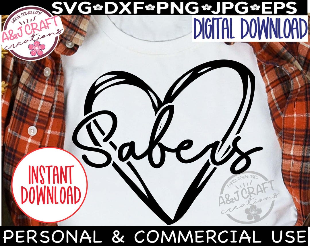 SABERS Heart SVG, Sabers Typography, Sabers Football Svg, Sabercat Svg ...