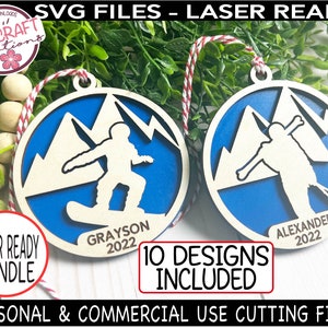 Snowboard Ski Ornament SVG Bundle, Snowboarder Ornament Laser File ...