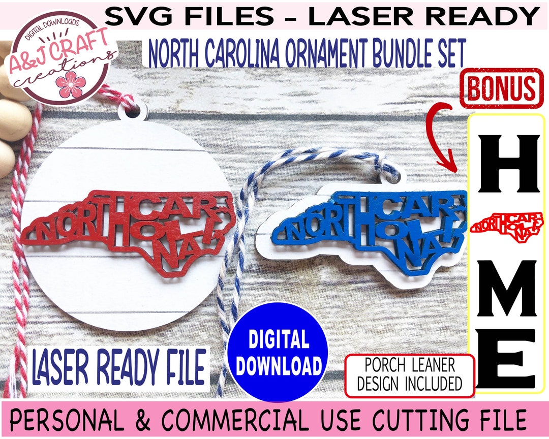 North Carolina Ornament SVG BUNDLE, Laser Ready File, North Carolina ...