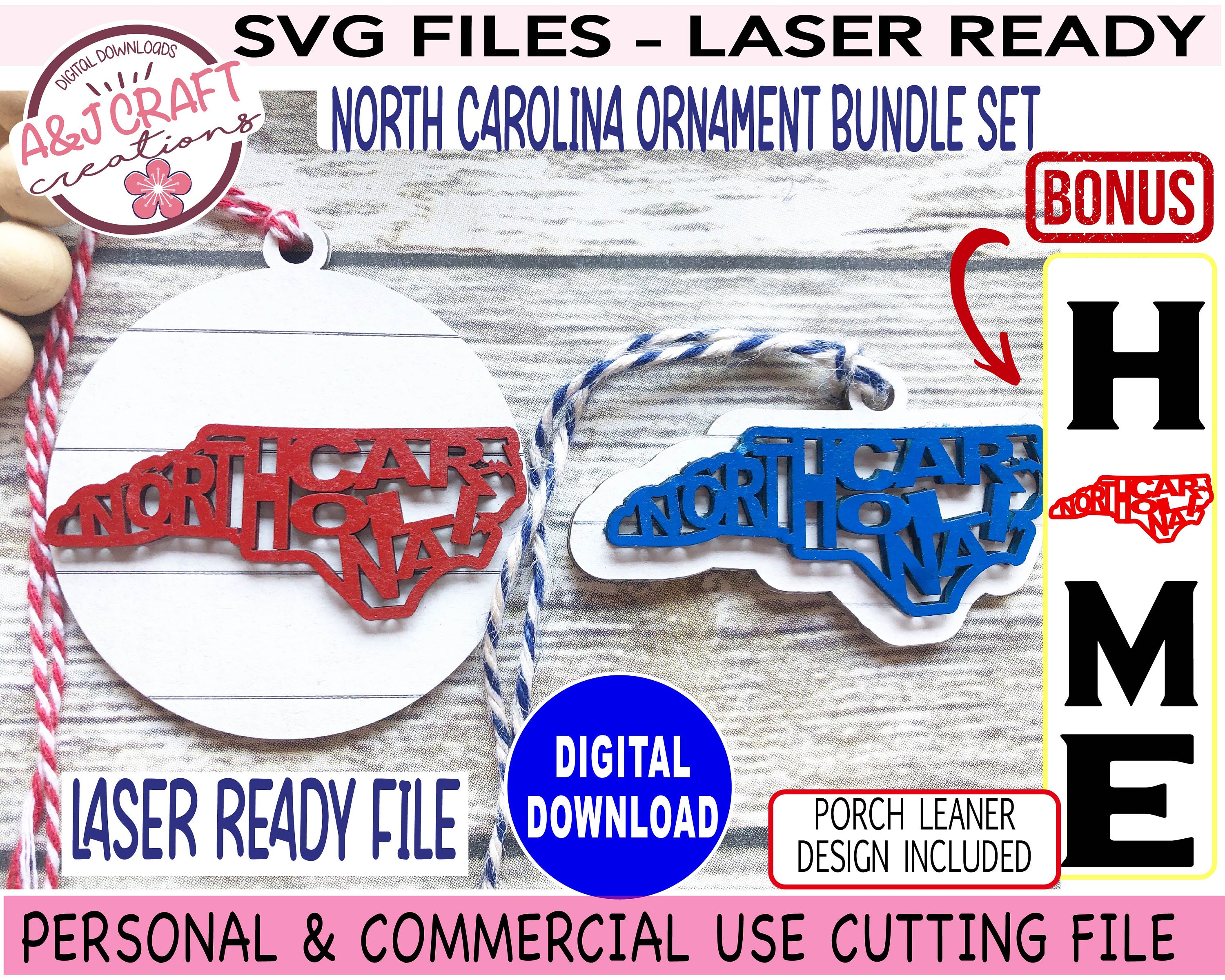 North Carolina Ornament SVG BUNDLE Laser Ready File North - Etsy