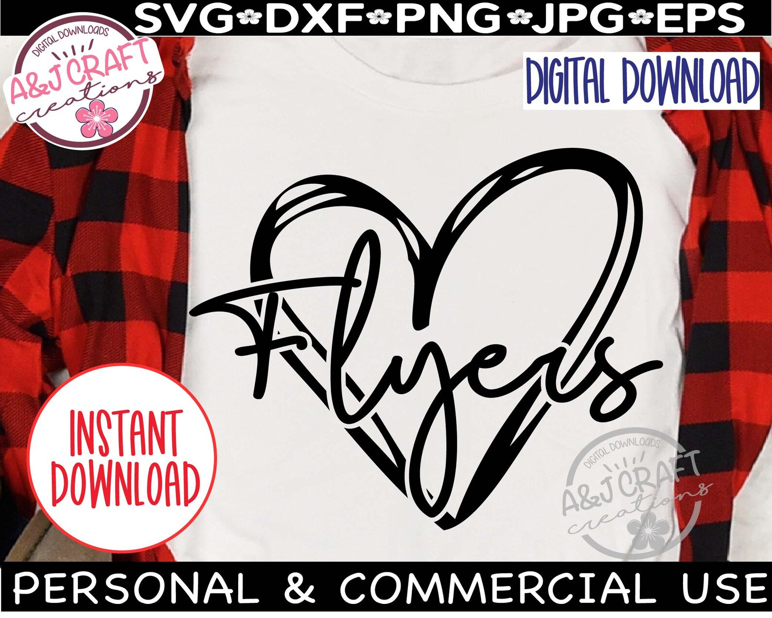 Flyers Heart Typography SVG, School Mascot Spirit Wear (digital ...