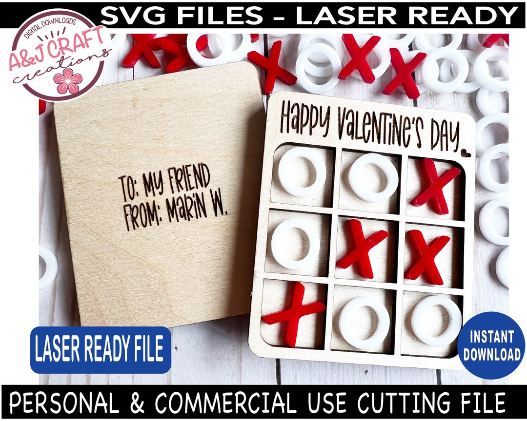Valentine Tic Tac Toe Laser File, Valentine Svg Glowforge, Valentine ...