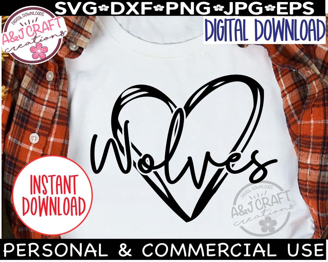WOLVES Heart Typography SVG, Wolves Basketball Svg, Wolves Svg, School ...