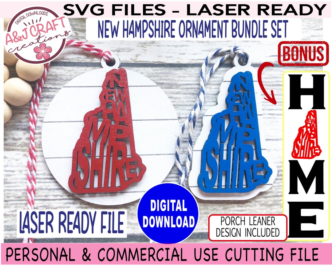 New Hampshire Ornament SVG BUNDLE, Laser Ready File, New Hampshire Word ...
