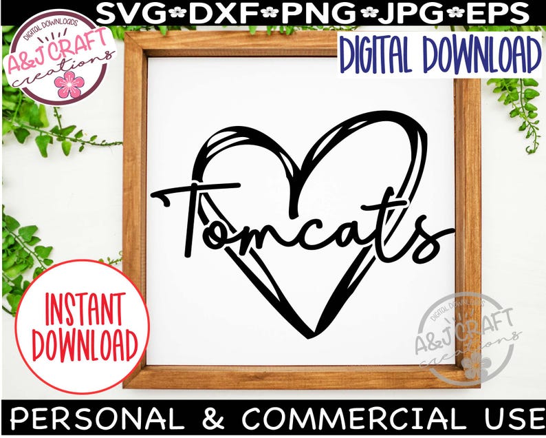 Tomcats Heart SVG, Tomcats Typography Svg, Tomcat Mascot Svg, Tomcats ...