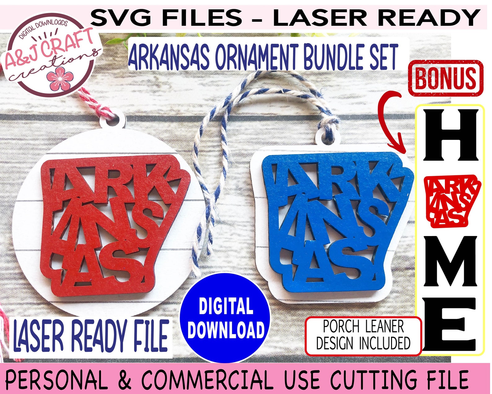 Arkansas Ornament SVG BUNDLE, Laser Ready File, Arkansas Word Art Svg ...
