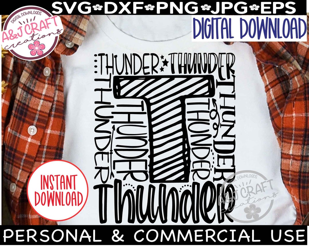 Thunder Typography SVG, Thunder Football Svg, Thunder Softball Svg ...