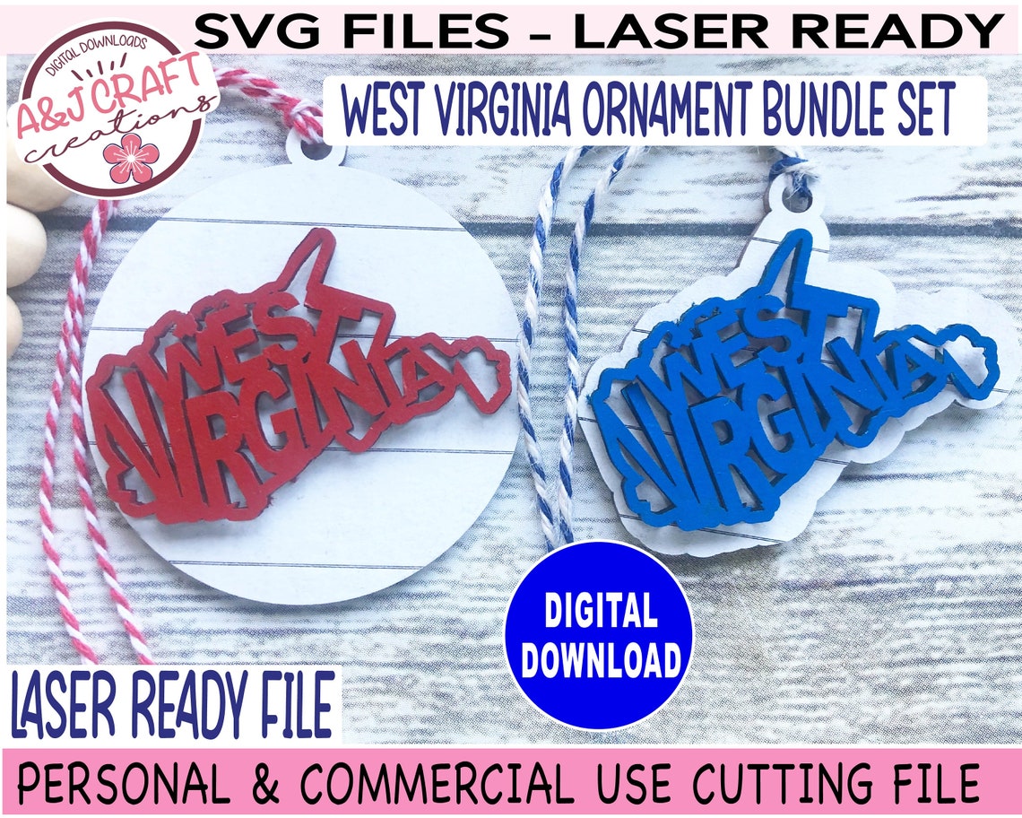 West Virginia Ornament SVG BUNDLE, Laser Ready File, West Virginia Word ...