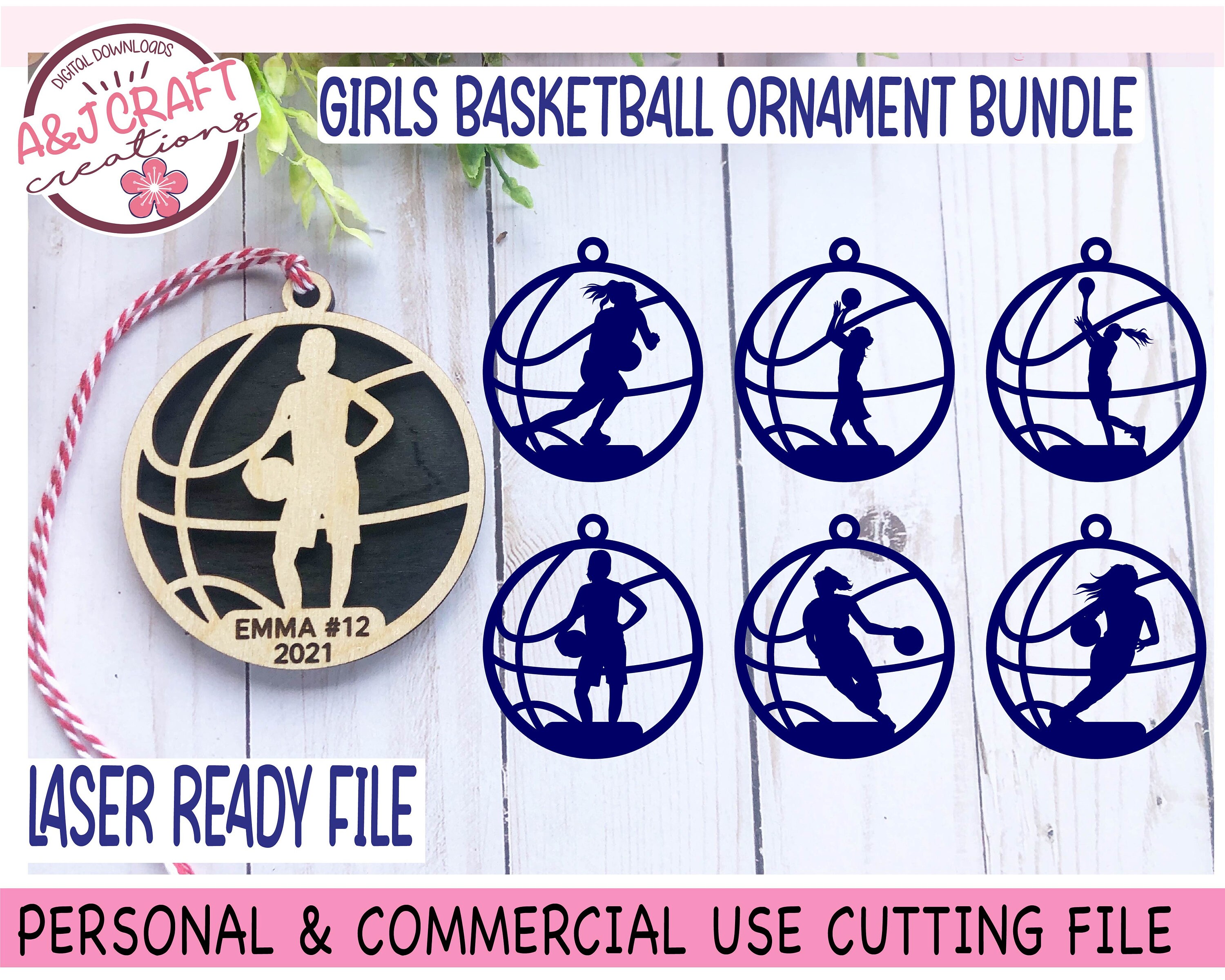 Girls Basketball Ornament Bundle SVG, Sports Ornaments Svg, Laser Ready ...