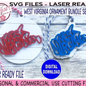 West Virginia Ornament SVG BUNDLE, Laser Ready File, West Virginia Word ...