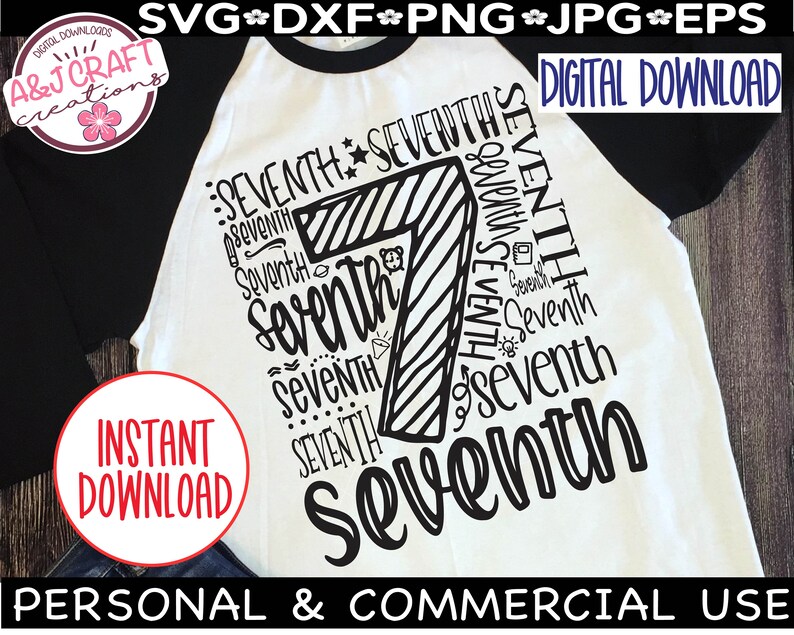 7th Grade Typography Svg, 7th Seventh Grade, 7th Grade Teacher Shirt ...