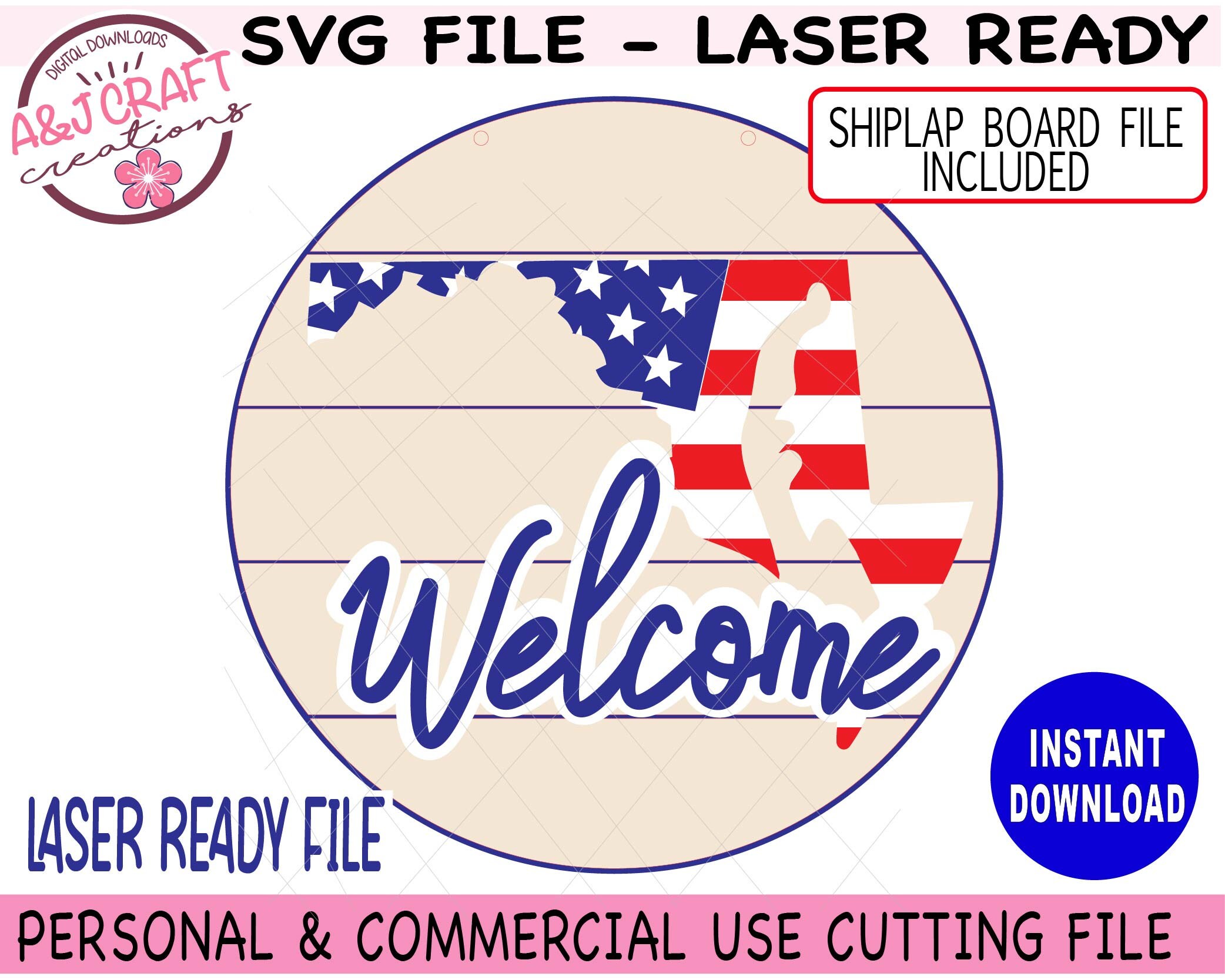 MARYLAND Welcome Sign svg Laser Ready Svg Patriotic Welcome | Etsy
