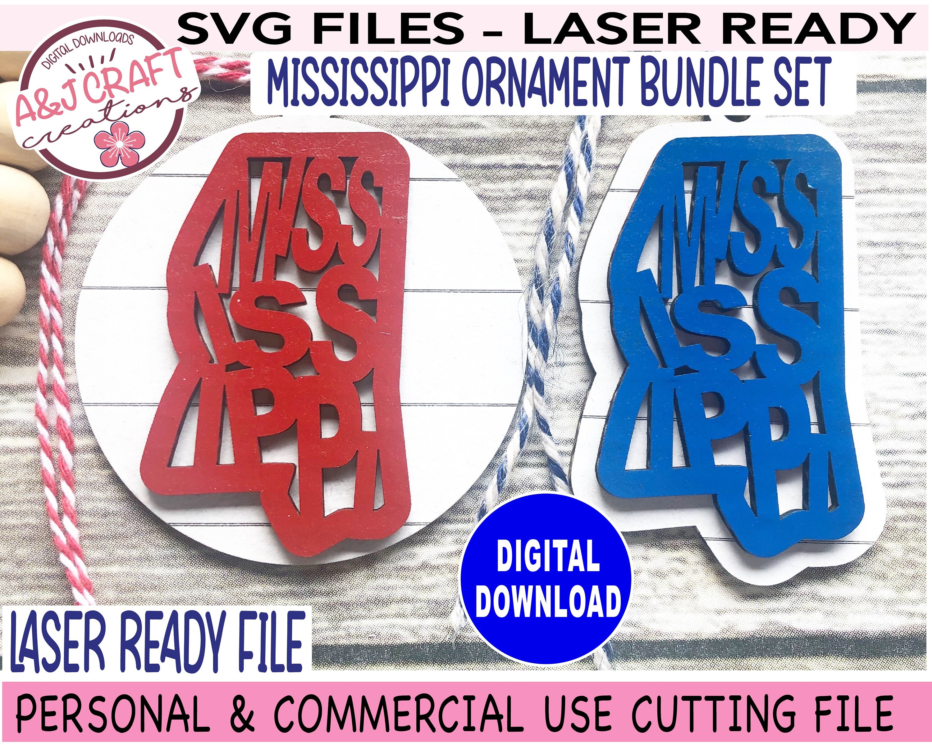 Mississippi Ornament SVG BUNDLE Laser Ready File Mississippi - Etsy