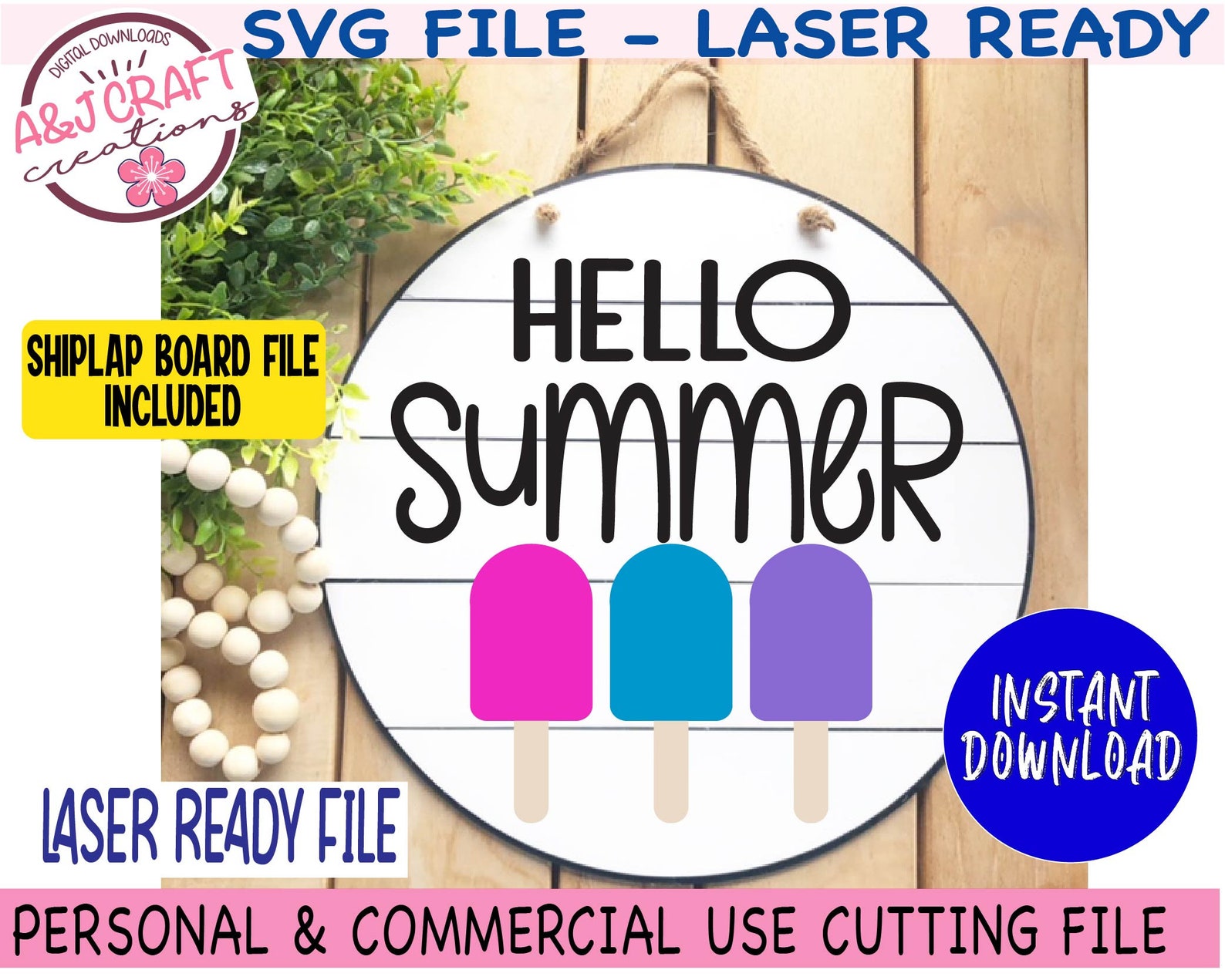 Hello Summer Popsicle Svg, Hello Summer Door Sign Svg, DIGITAL DOWNLOAD ...