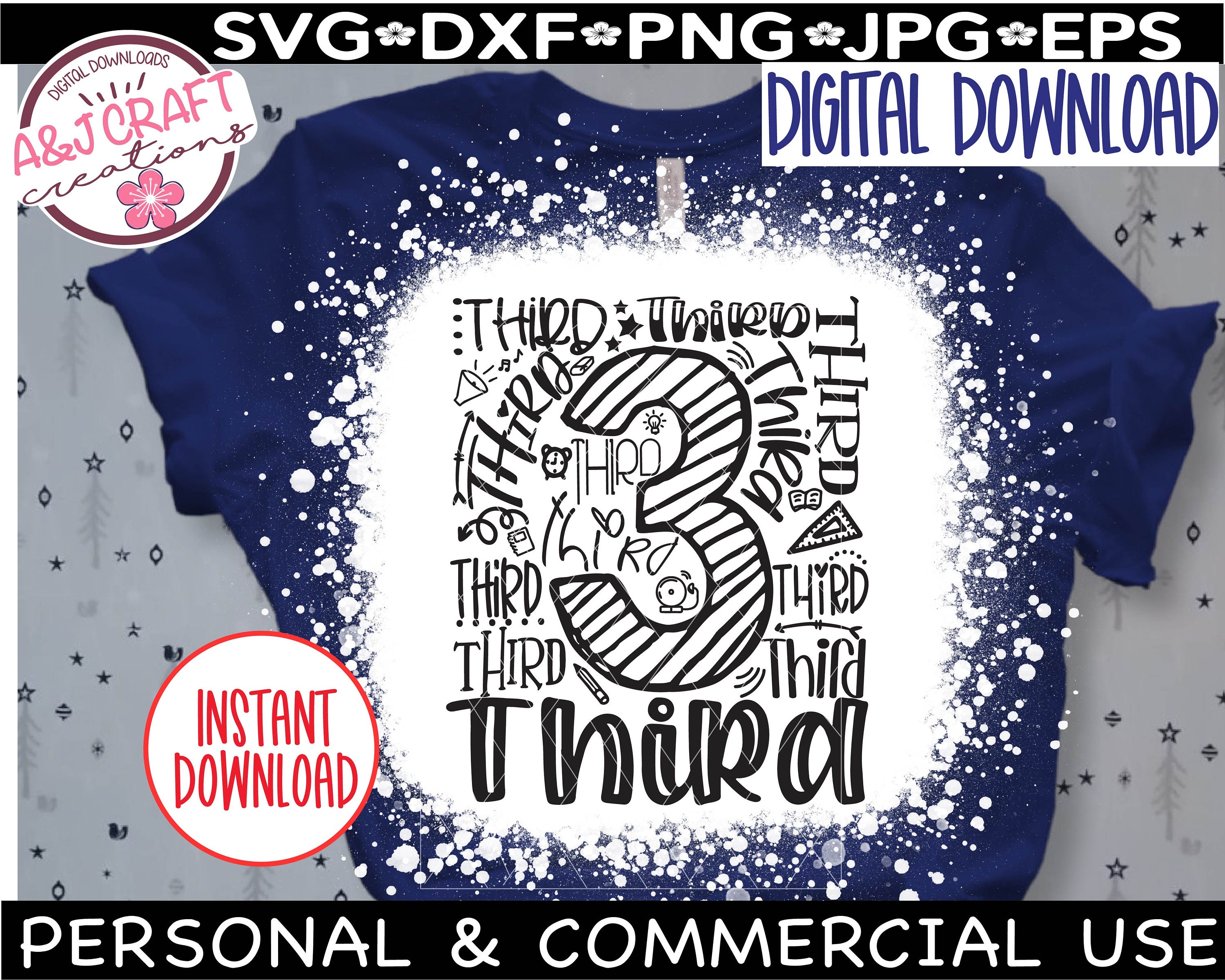 3rd Third Grade Typography SVG Typography Tshirt Svg 3rd - Etsy