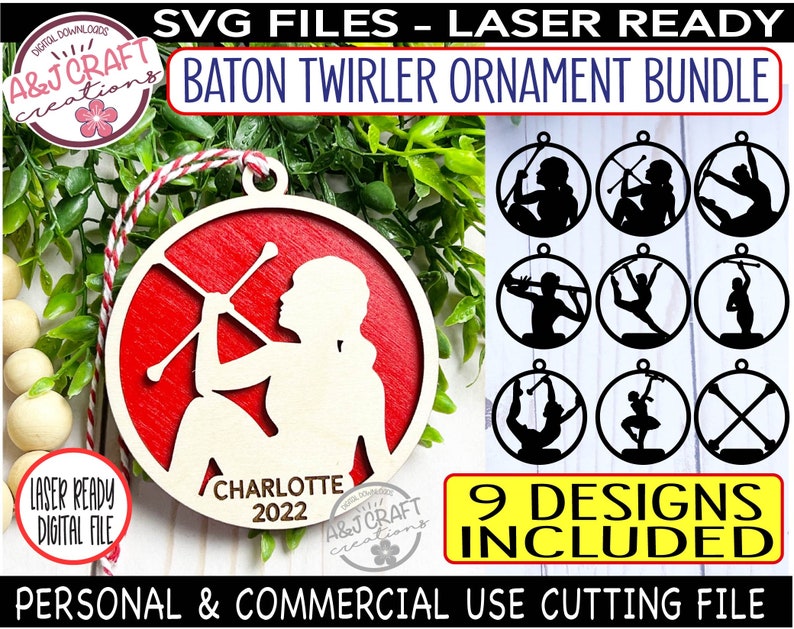 Twirler Baton Ornament Bundle SVG, Baton Twirling Christmas Ornament ...