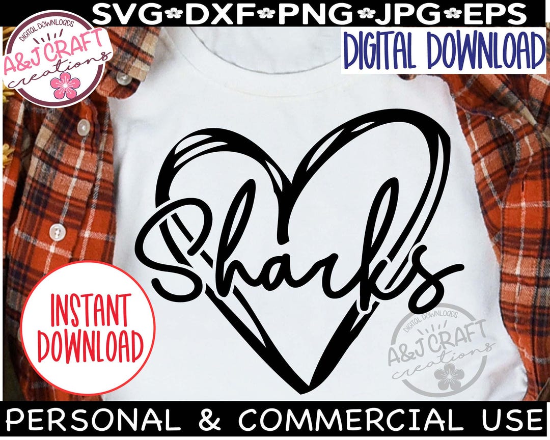 Sharks Heart SVG, Sharks Football, Sharks Volleyball, Sharks Baseball ...