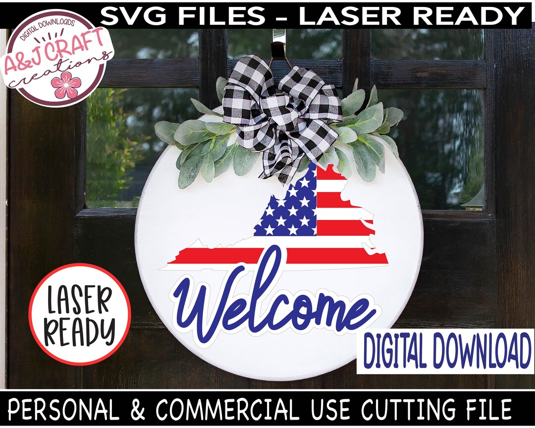 VIRGINIA Welcome Sign Svg, Laser Ready Svg, Patriotic Welcome Virginia ...