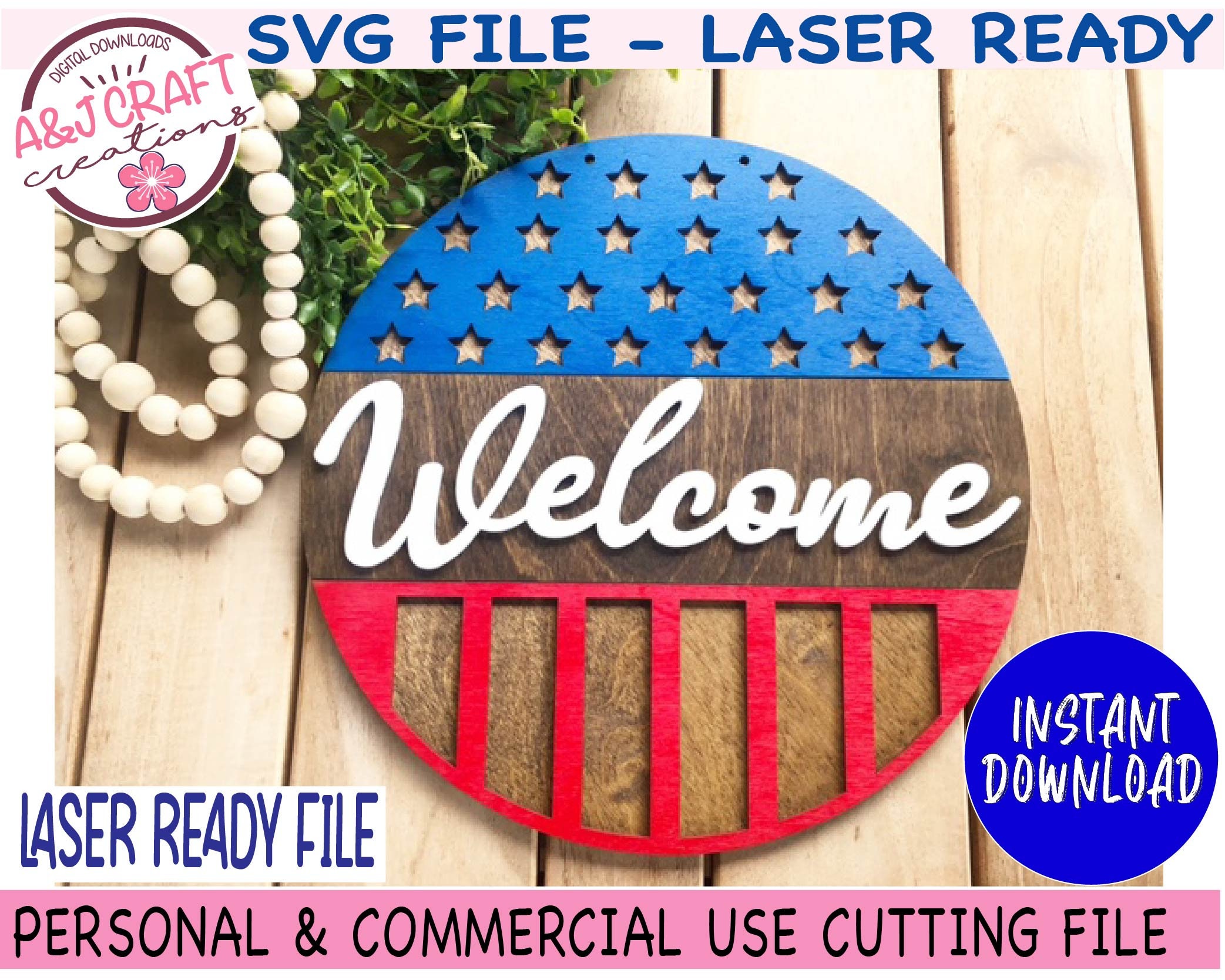 Patriotic Welcome Round sign SVG Laser Ready Svg July 4th | Etsy