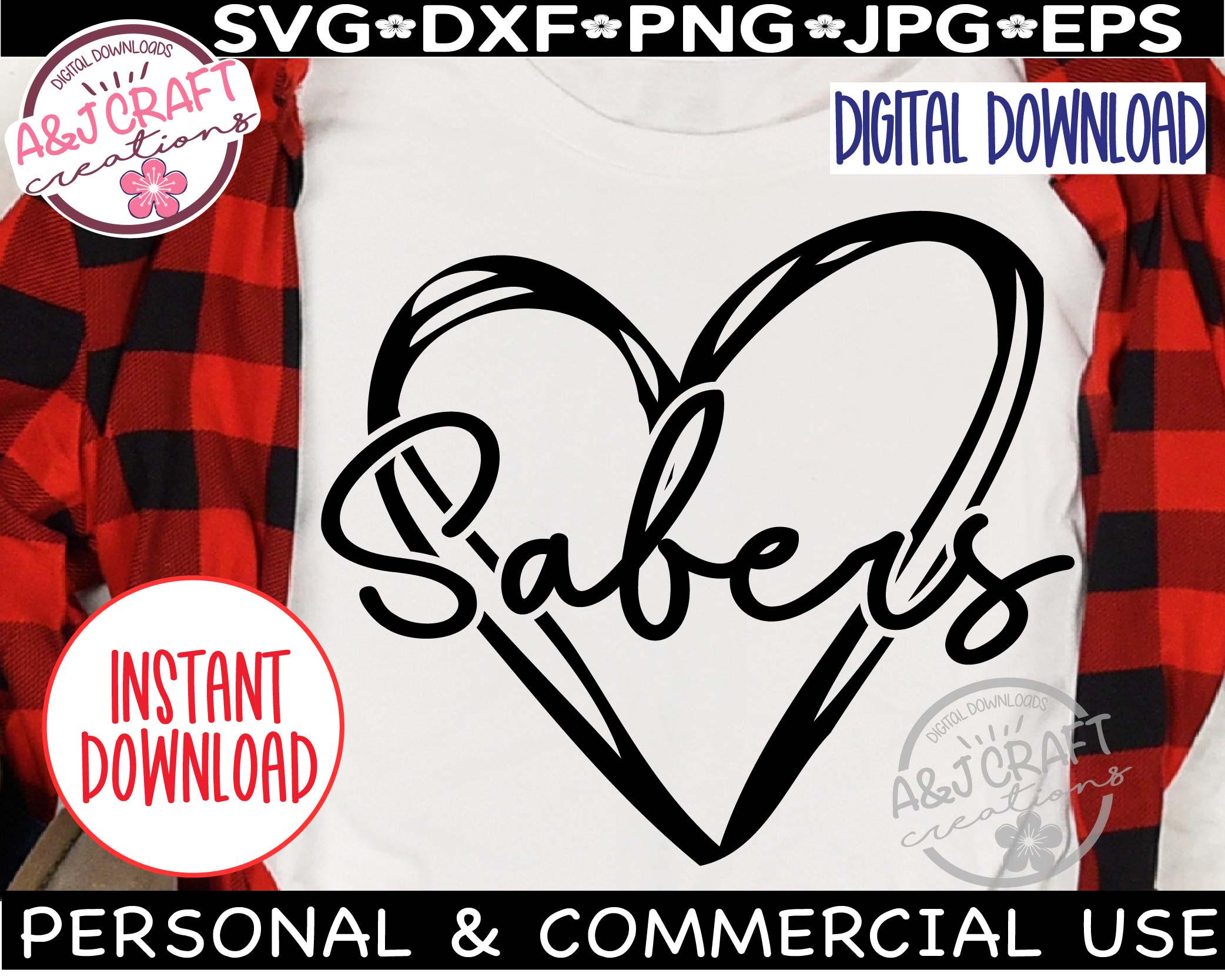 SABERS Heart SVG, Sabers Typography, Sabers Football Svg, Sabercat Svg ...