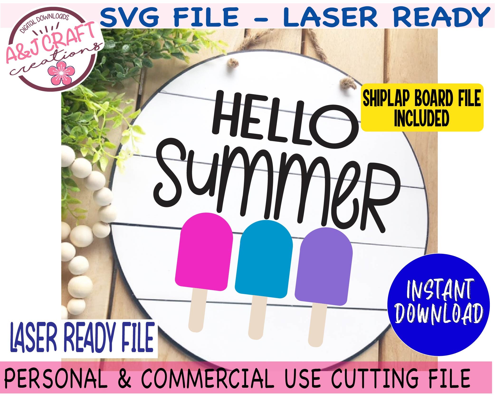 Hello Summer Popsicle Svg, Hello Summer Door Sign Svg, DIGITAL DOWNLOAD ...