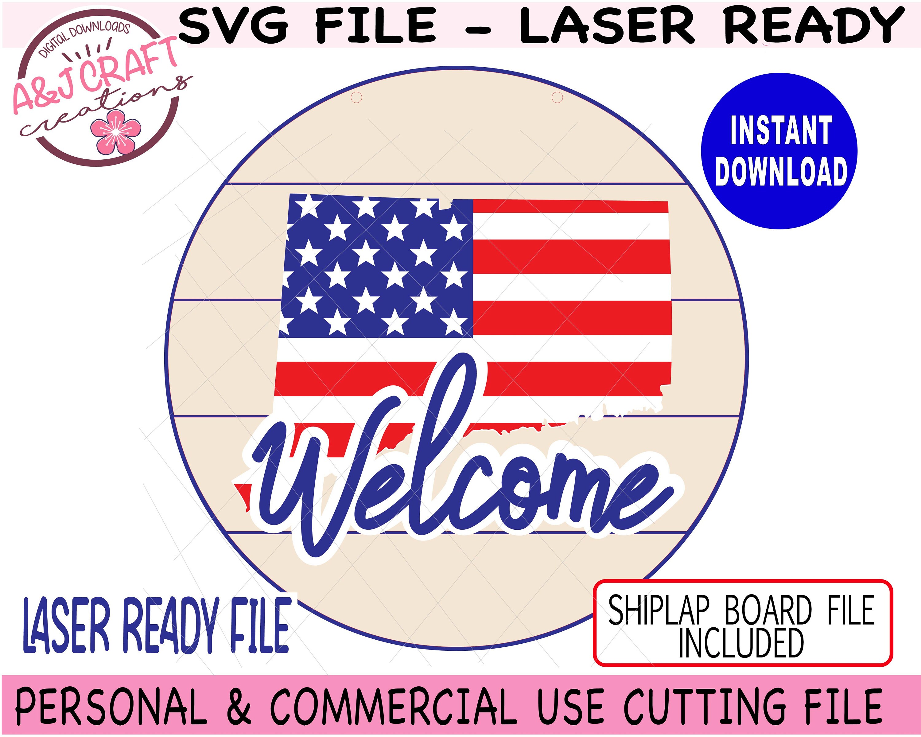 CONNECTICUT Welcome Sign svg Laser Ready Svg Patriotic | Etsy