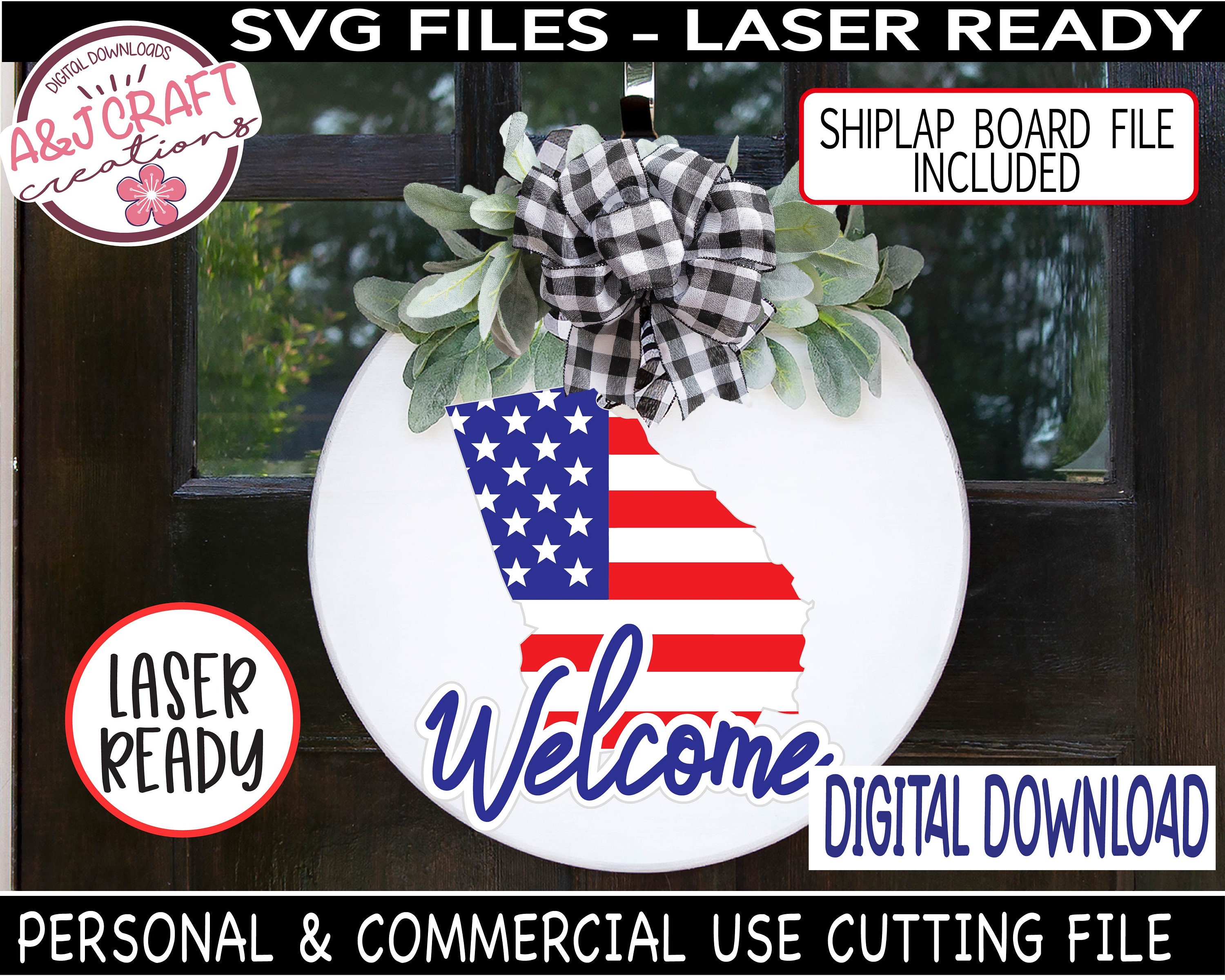 GEORGIA Welcome Sign Svg, Laser Ready Svg, Patriotic Welcome Georgia ...