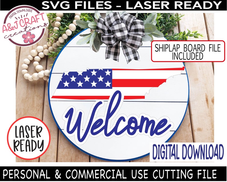 TENNESSEE Welcome Sign Svg, Laser Ready Svg, Patriotic Welcome ...