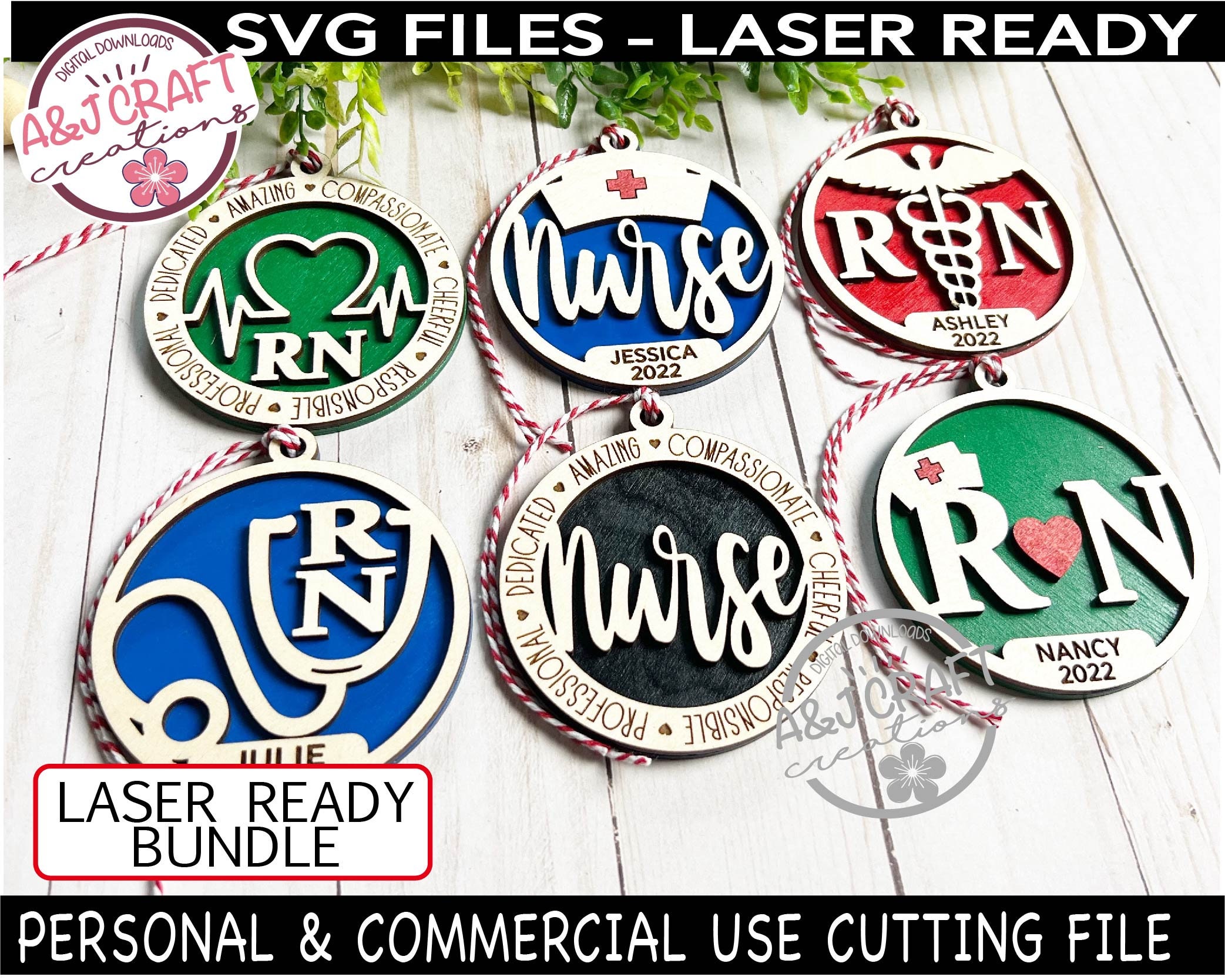 RN Nurse Ornament Svg BUNDLE Nurse Laser Cut File Pharmacist - Etsy