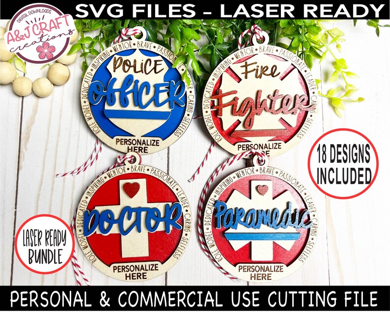 Frontline Ornament Svg BUNDLE, Firefighter Ornament SVG, Police Officer ...